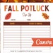Fall Potluck Sign up Sheet Printable Autumn Harvest Potluck Party ...