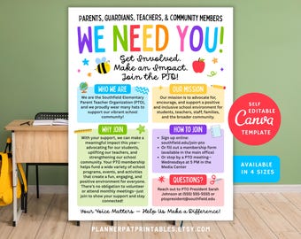 Editable PTA Flyer Template: Canva Parent Group Recruitment (digital ...