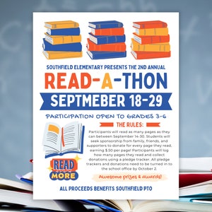 Read-a-thon Flyer Editable Template for Reading Literacy Fundraiser ...