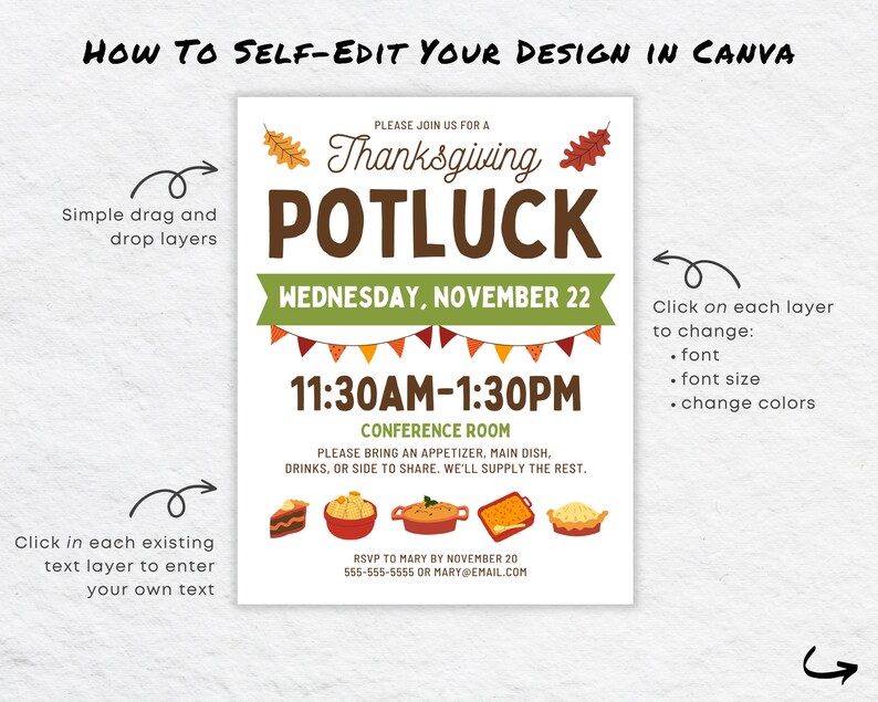 Thanksgiving Potluck Flyer: Editable Fall Appreciation Invitation ...