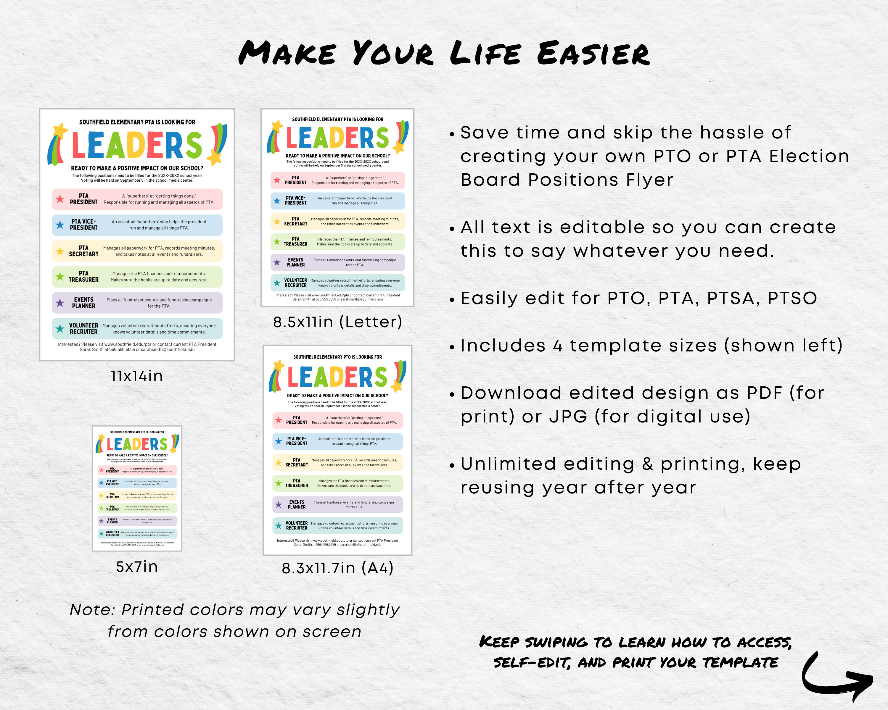 PTA Election Flyer Template, School PTO Officer Responsibilities (canva ...