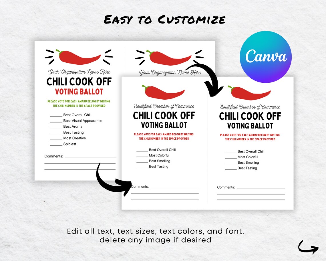 Editable Chili Ballot Template, Cook off Judging Sheet (canva, Digital ...