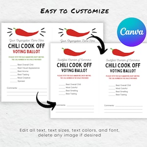 Editable Chili Ballot Template, Cook off Judging Sheet (canva, Digital ...