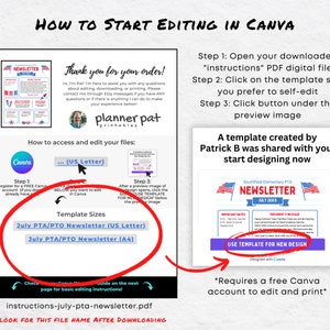 Editable July 4th Newsletter Template: PTO PTA Canva (digital Download ...