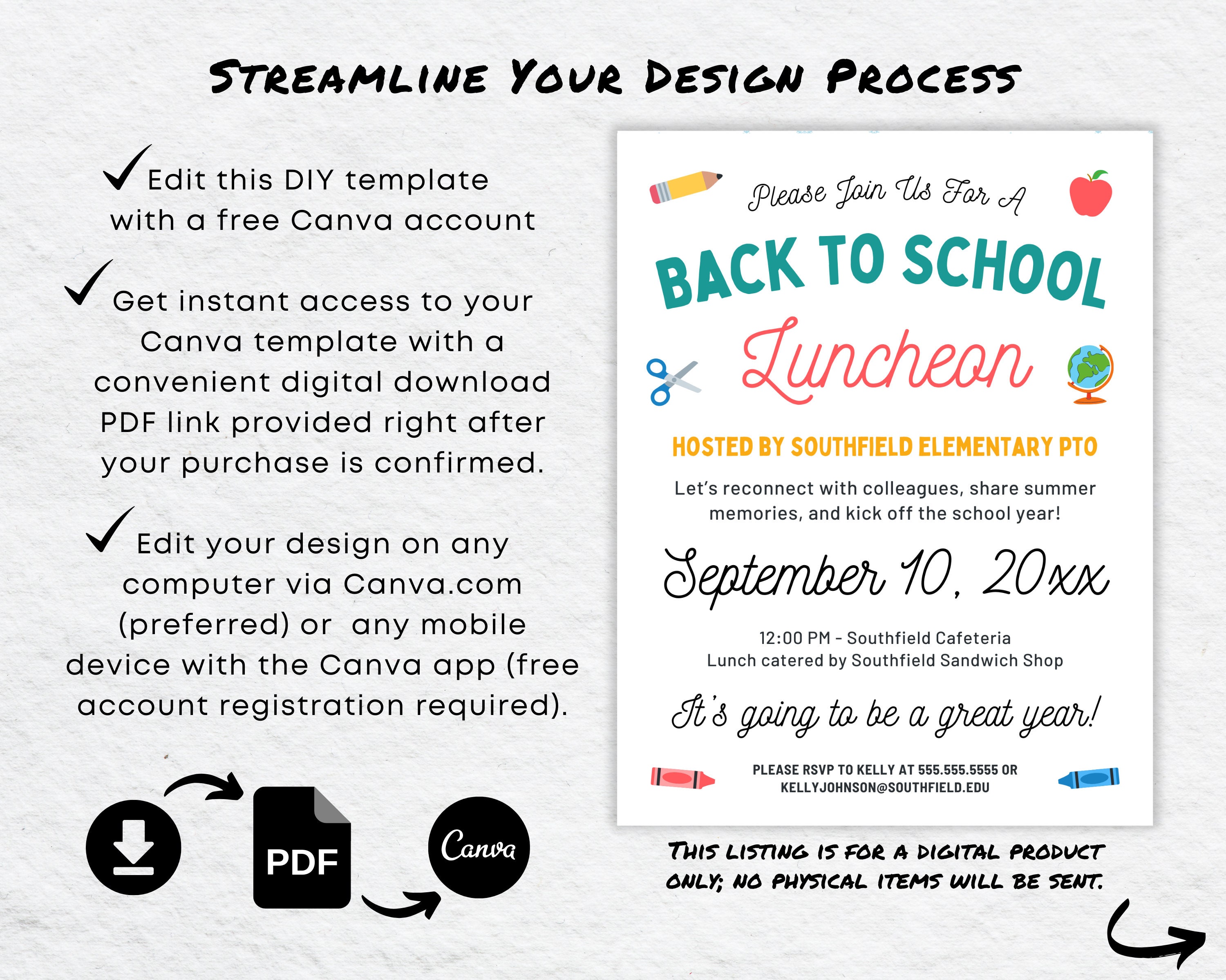 Back to School Luncheon Invitation Template | Editable Canva Flyer ...