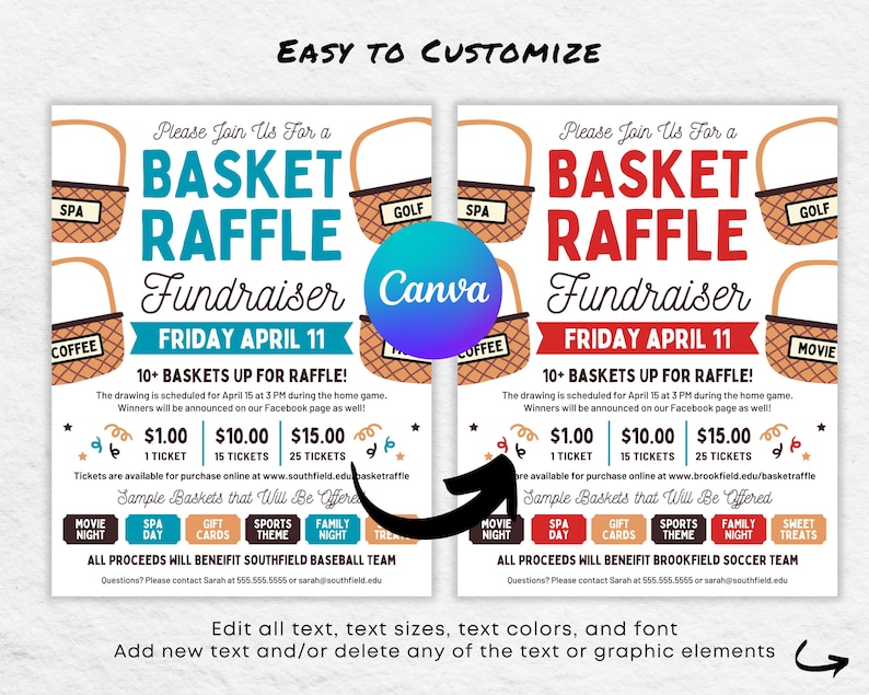 Basket Raffle Flyer Template, Editable Fundraiser Invitation (canva) - Etsy