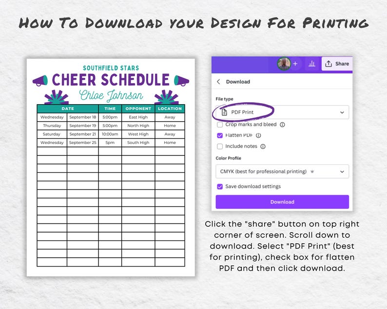 Editable Cheer Schedule Template, Cheerleader Practice or Game Calendar ...