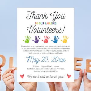 Editable Volunteer Luncheon Appreciation Invitation, End of Year Lunch ...