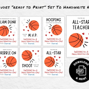 Printable Basketball Valentine Cards, Kids Classroom Valentines Day ...