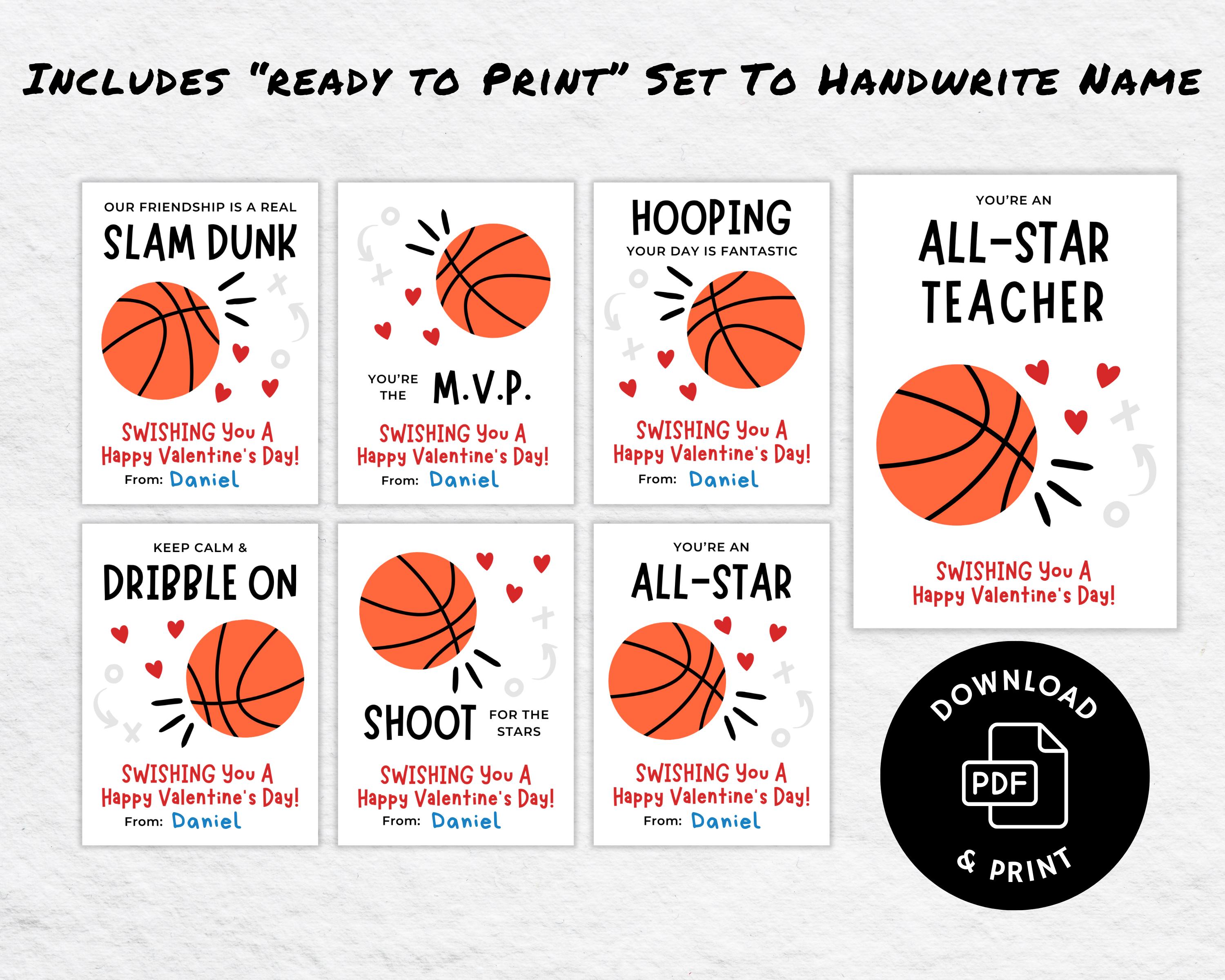 Printable Basketball Valentine Cards, Kids Classroom Valentines Day ...