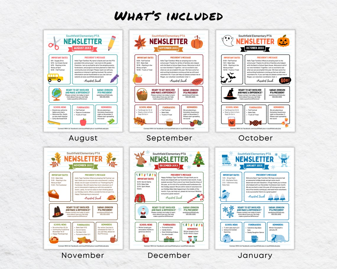 Editable PTA PTO Newsletter Bundle | 12 School Communication Canva ...
