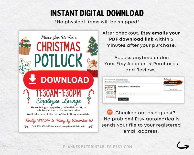Christmas Potluck Flyer | Editable Holiday Party Invitation (canva ...