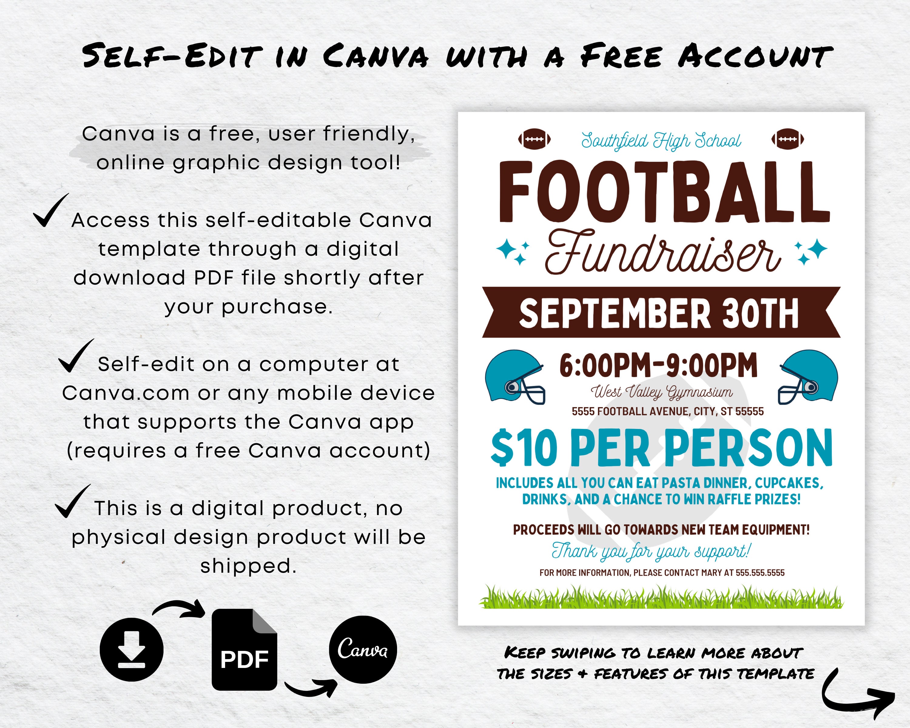 DIY Football Fundraiser Flyer Canva Template, Football Raffle ...