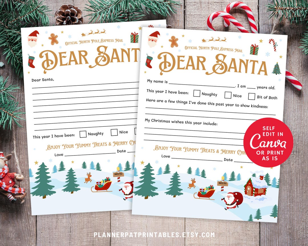 Christmas Dear Santa Letter Printable, Kids Santa Claus Letters PDF ...