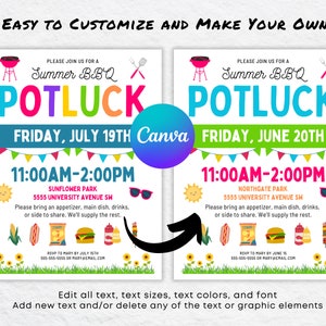 Summer BBQ Potluck Flyer Editable Template, Community BBQ Cookout ...