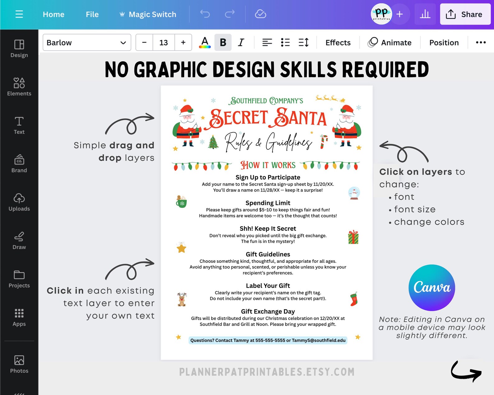 Editable Secret Santa Rules Flyer | Christmas Gift Exchange Guidelines ...