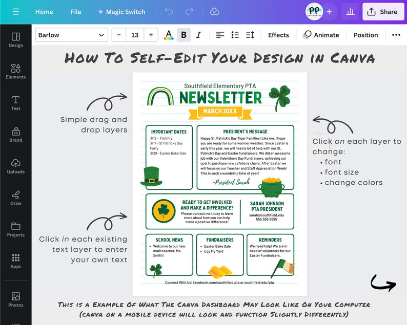 Editable March Newsletter Template, St Patricks PTO PTA School News ...