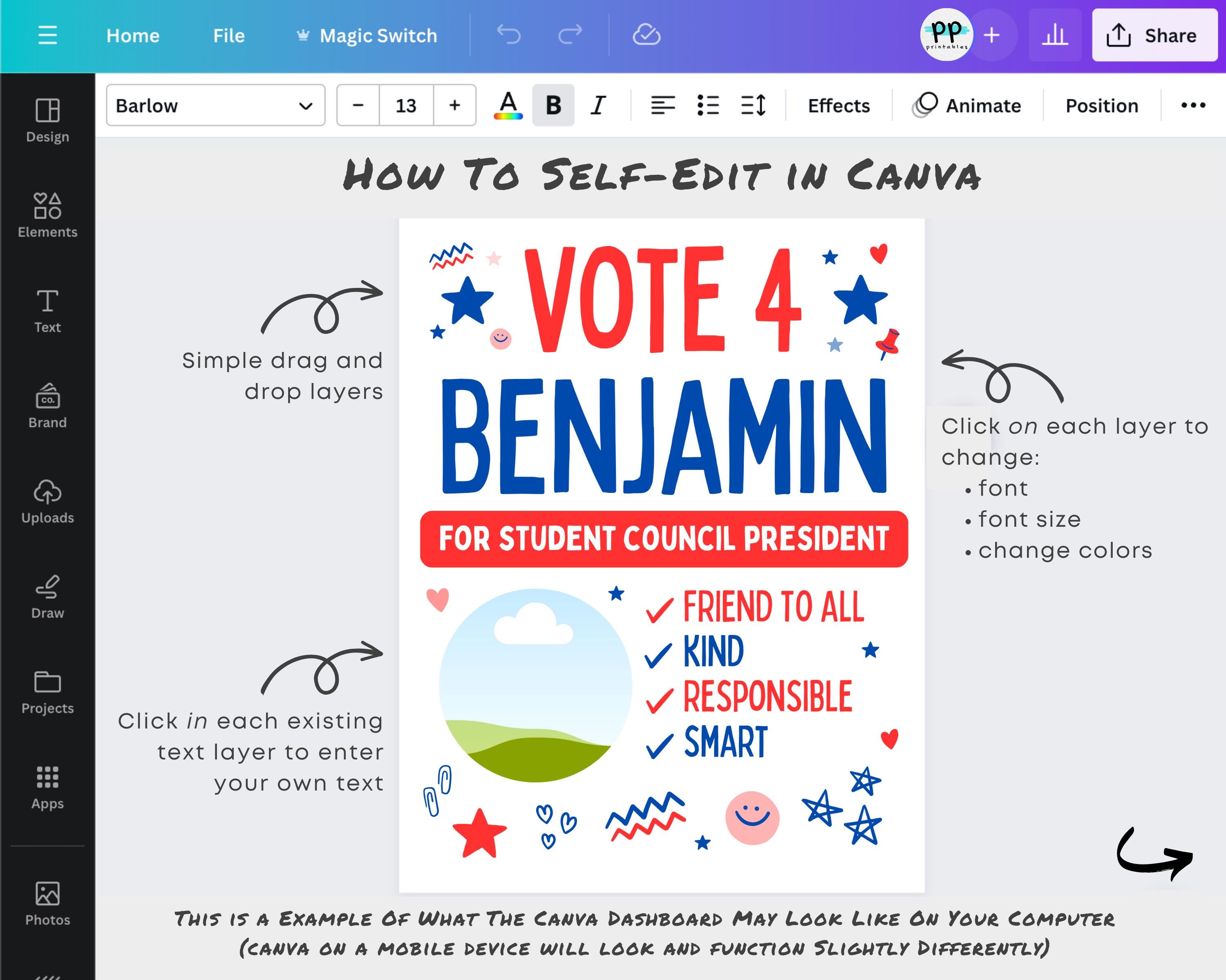 Boy Themed Class Election Flyer Template: Canva Student Vote Poster ...