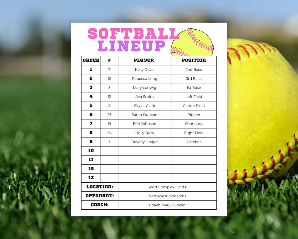 Editable Softball Line up Roster and Batting Order DIY Canva Template - Etsy
