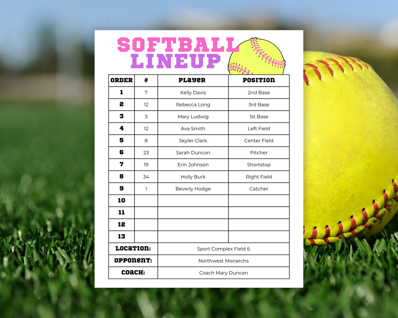 Editable Softball Line Up Roster And Batting Order DIY Canva Etsy