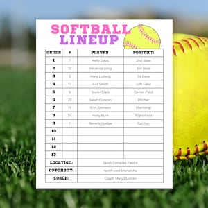 Editable Softball Line up Roster and Batting Order DIY Canva Template ...
