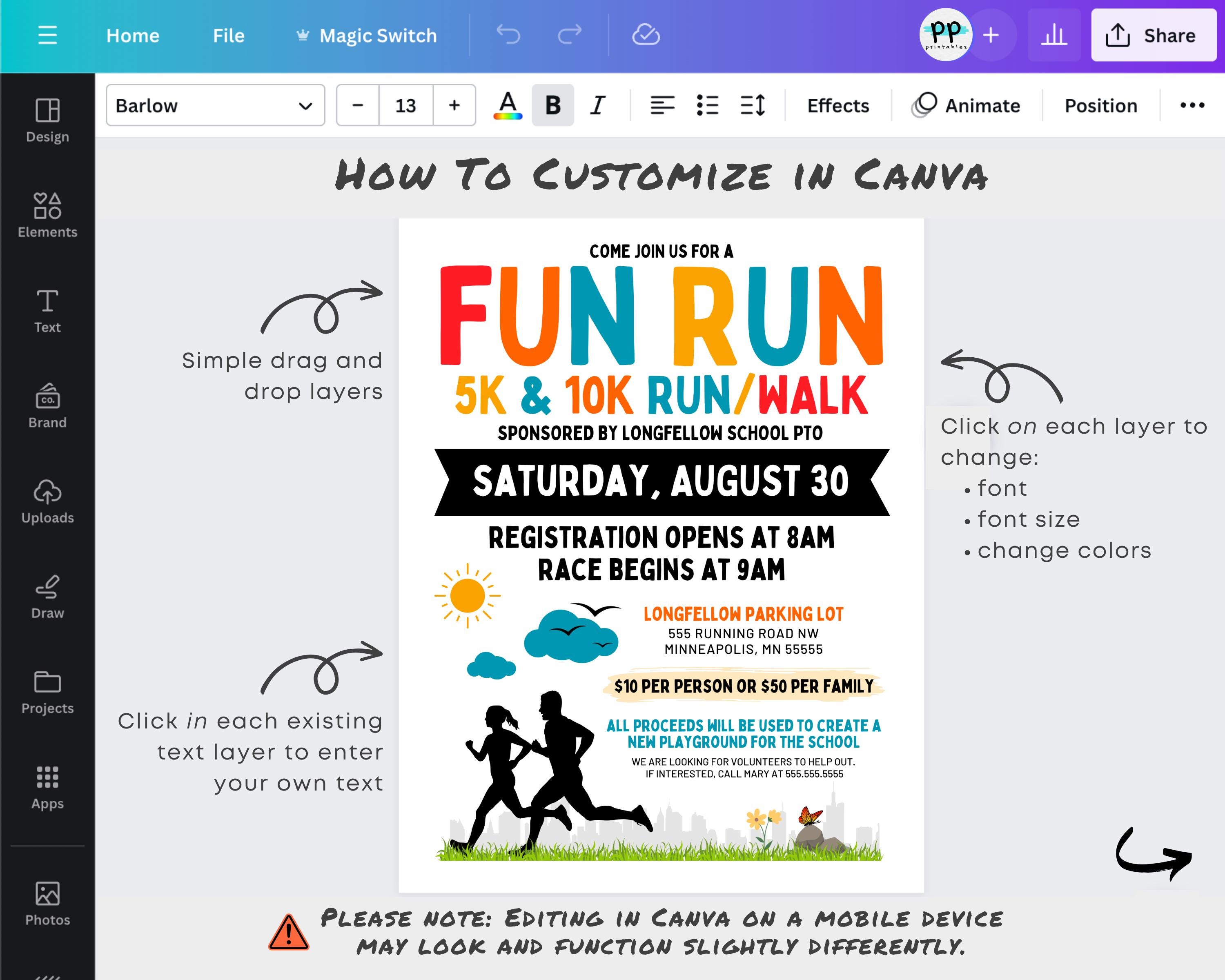 Editable Fun Run Flyer Template: Race Event Poster (canva Download) - Etsy