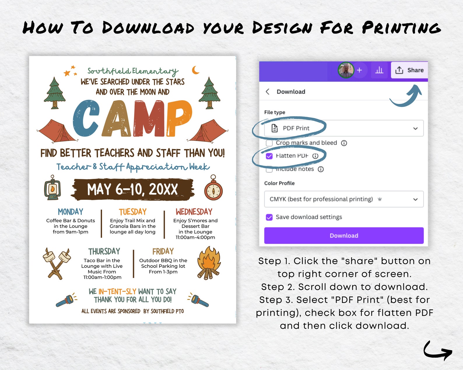 Editable Camp Theme Teacher & Staff Appreciation Day Camping Itinerary ...