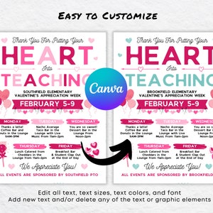 Valentine Teacher Appreciation Week Schedule Flyer (canva Editable) - Etsy