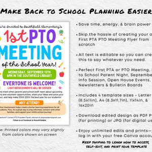 Editable PTA PTO Meeting Flyer | Canva Parent Group Invitation Template ...