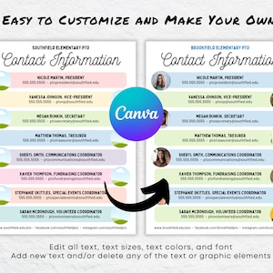Editable PTA PTO Contact Sheet Template: Canva Printable (digital ...