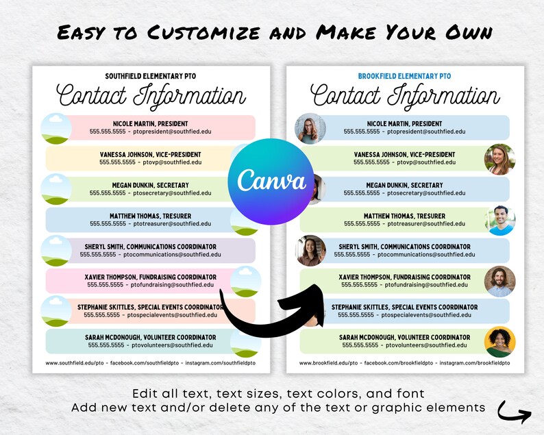 Editable PTA PTO Contact Sheet Template: Canva Printable (digital ...