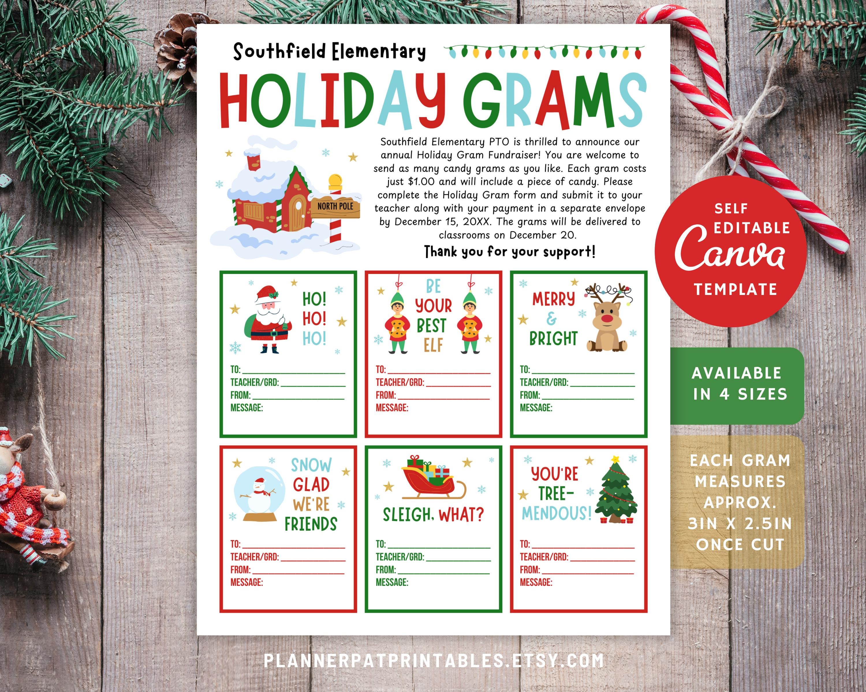 Editable Holiday Grams Canva Template, Christmas Candy Gram School ...