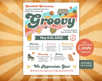 Teacher Appreciation Week Daily Activity Itinerary Flyer | Groovy Retro ...
