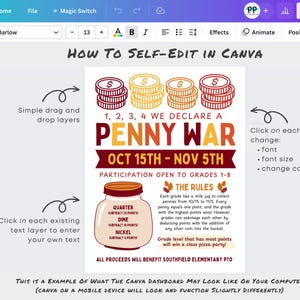 Fall Themed Penny War Flyer Editable Template, Coin Drive Fundraiser ...