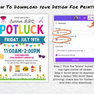Summer BBQ Potluck Flyer Editable Template, Community BBQ Cookout ...