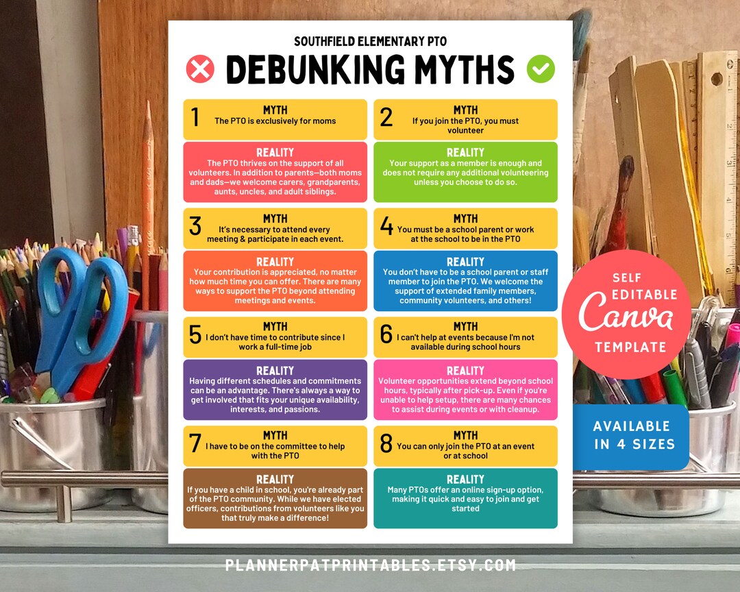 Editable Debunking 8 PTA PTO Myths Flyer Template, DIY Membership Flyer ...