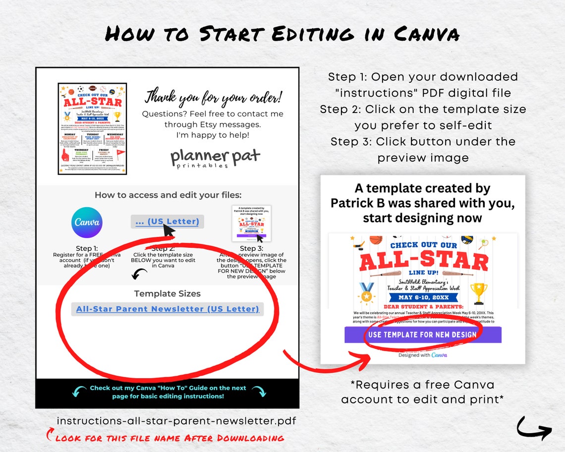 Editable Sports All Star Theme Parent Newsletter Itinerary Flyer for ...