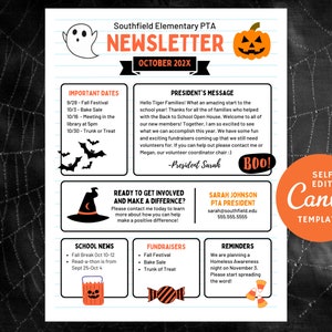 Editable October PTO PTA Newsletter Template Edit in Canva - Etsy