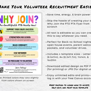 Editable Why Join the PTO PTA Flyer Template: Volunteer Recruitment ...