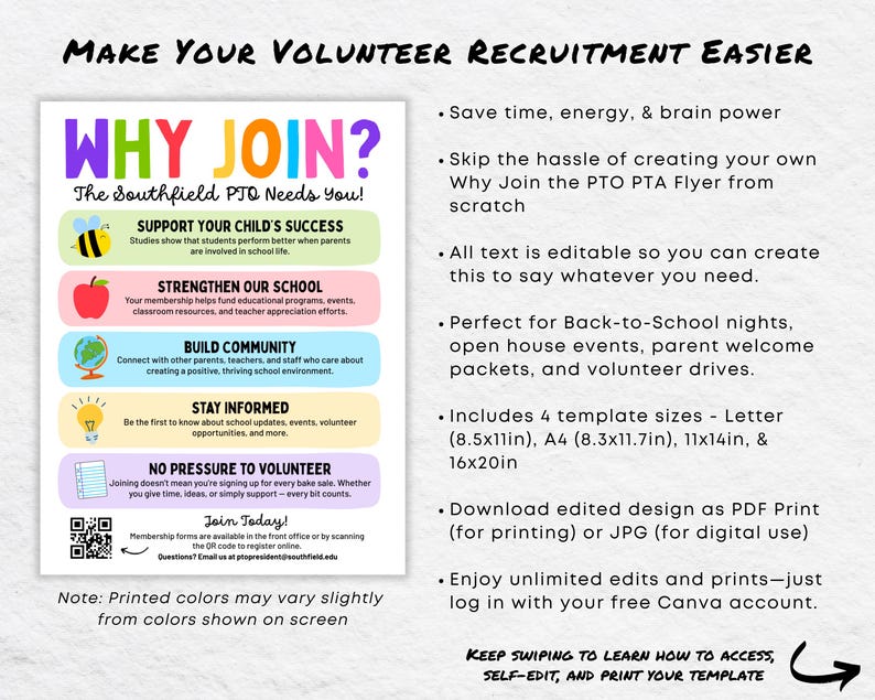 Editable Why Join the PTO PTA Flyer Template: Volunteer Recruitment ...