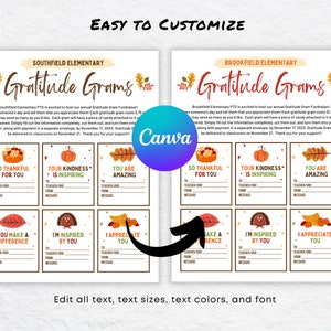 Editable Thanksgiving Gratitude Grams Canva Template: PTA PTO ...