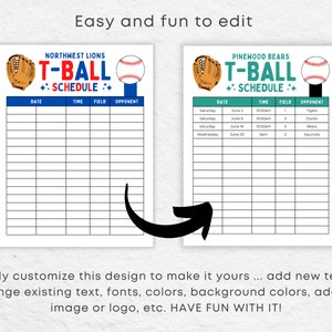 Editable T-ball Schedule Template | Youth Sports Practice Planner ...