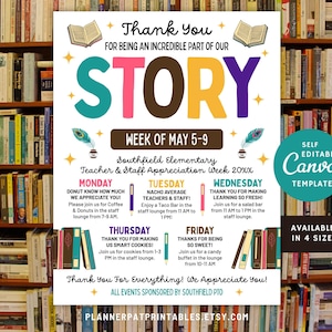 Storybook Theme Teacher & Staff Appreciation Week Story Itinerary Flyer ...