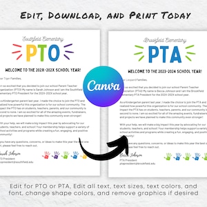 Editable PTO PTA Welcome Letter Template: Minimalist School ...