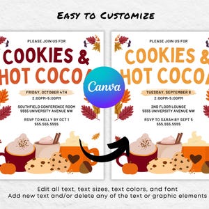 Editable Fall Cookies and Cocoa Invitation, Hot Chocolate Flyer (canva ...