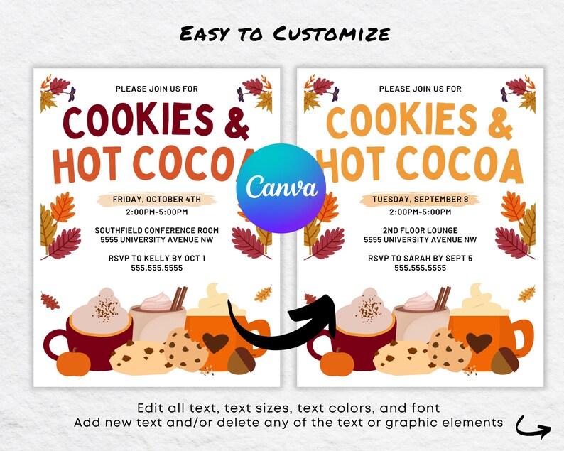 Editable Fall Cookies and Cocoa Invitation, Hot Chocolate Flyer (canva ...