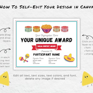 Editable Salsa Award Certificate, Salsa Making Honor, Canva Template - Etsy