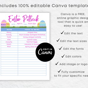 Editable Easter Potluck Sign up Sheet for Office Potluck Party, Canva ...