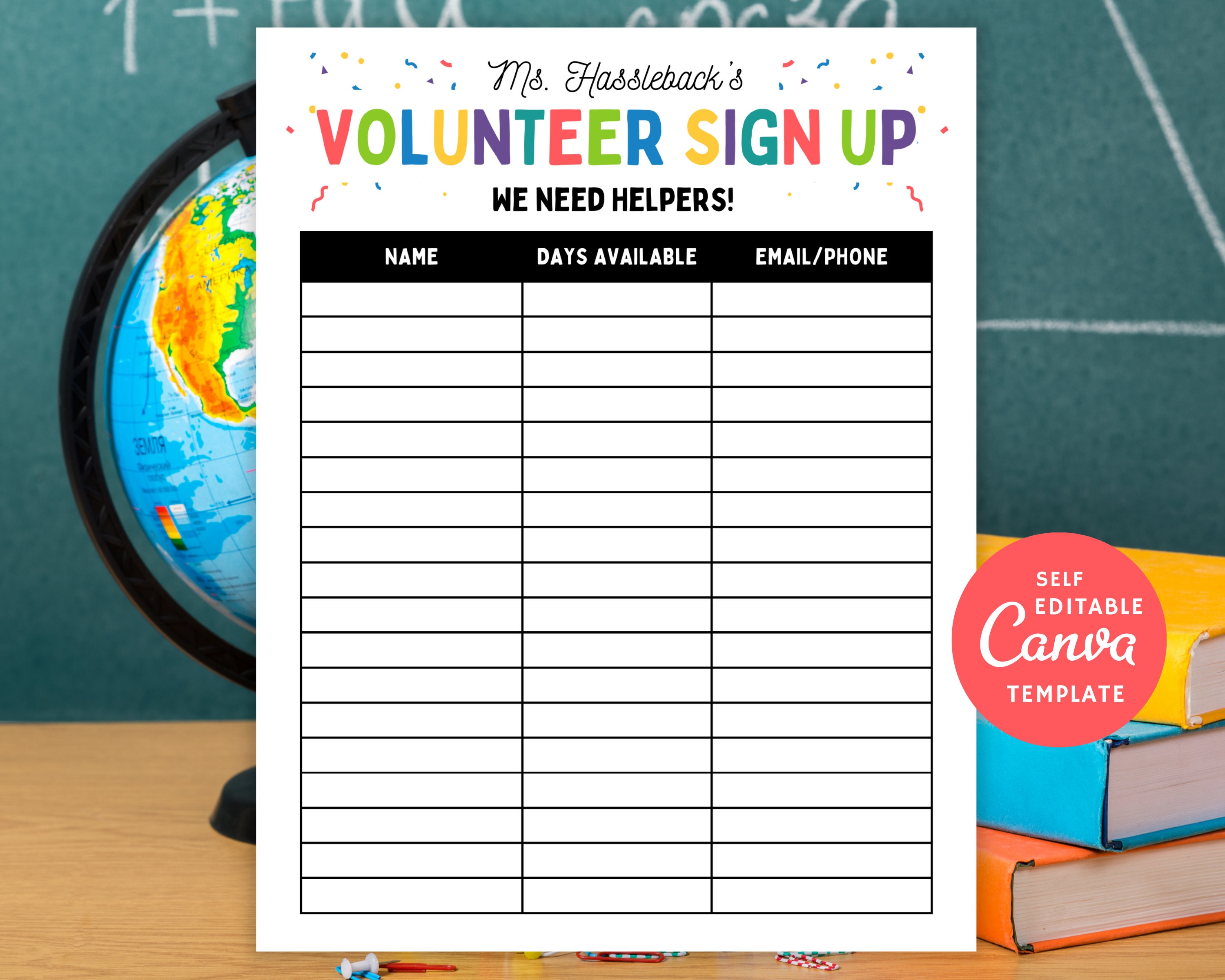 Nursery Volunteer Sign Up Sheet