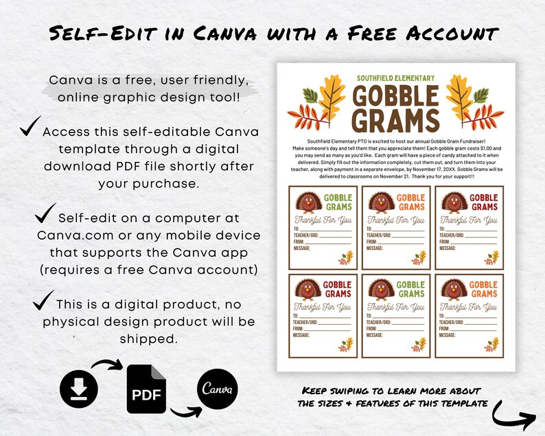 Editable Gobble Grams Fundraiser Canva Template, Turkey Notes - Etsy